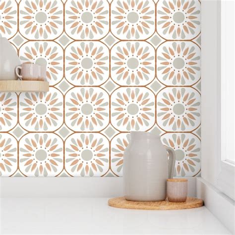 Terracotta Square Starburst Tile Wallpaper Spoonflower