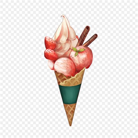 딸기 일러스트 아이스크림 손으로 그린 만화 콘 딸기 아이스크림 손으로 그린 Png 일러스트 및 Psd 이미지 무료 다운로드 Pngtree