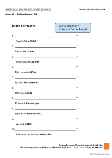 A1 Bilden Sie W Fragen Deutsch Daf Arbeitsblätter Pdf And Doc