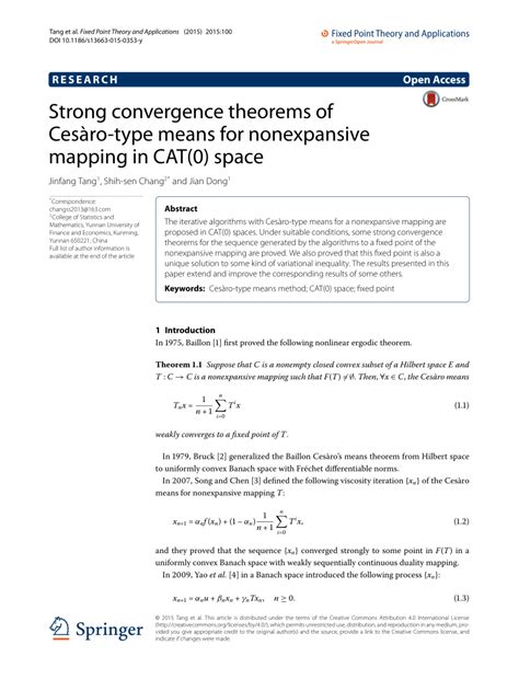 Pdf Strong Convergence Theorems Of Cesàro Type Means For Nonexpansive