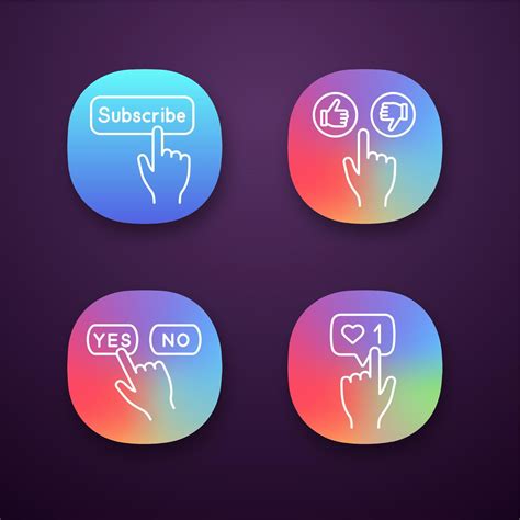 Click App Icons Set Apps Buttons Subscribe Thumbs Up And Down Yes No Like Counter UI UX