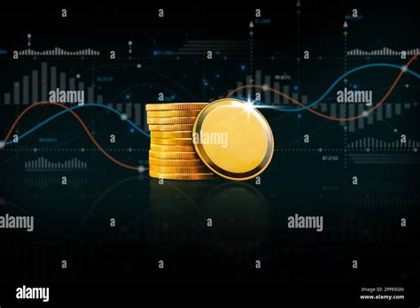 Blank Gold Coin Or Crypto Currency With Analytics Graph Blurred On Black Backgrounddigital