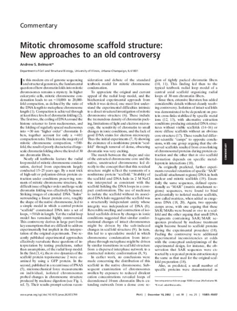 Pdf Mitotic Chromosome Scaffold Structure New Approaches To An Old Controversy