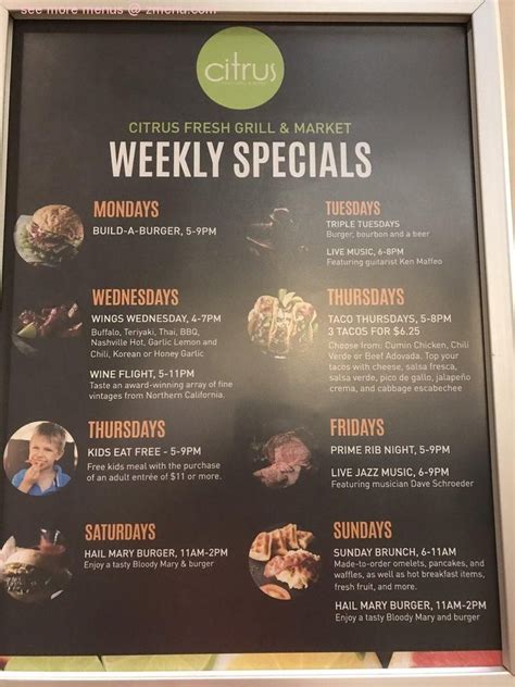 Menu At Citrus Fresh Grill Restaurant Walnut Creek