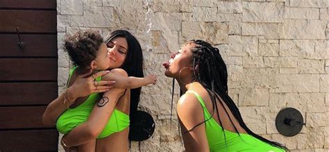 Kylie Jordyn And Stormis Matching Neon Green Swimsuits Are A Whole Mood