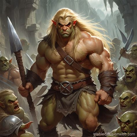 Muscular Halfling Wields Lute Emanates Strength