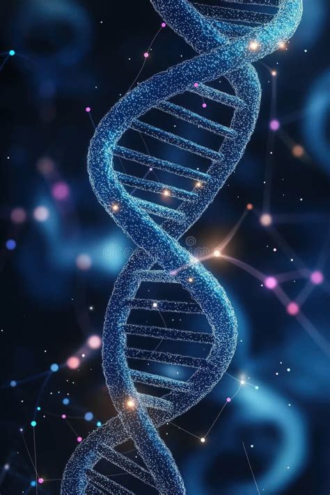 Futuristic Dna Helix Rotates On Abstract Blue Network Background