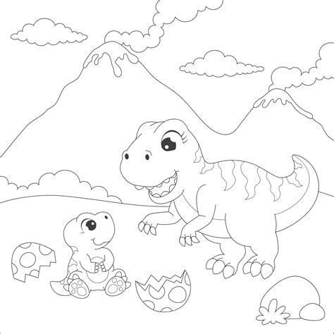 Dinosaur With Volcano Coloring Pages 2025