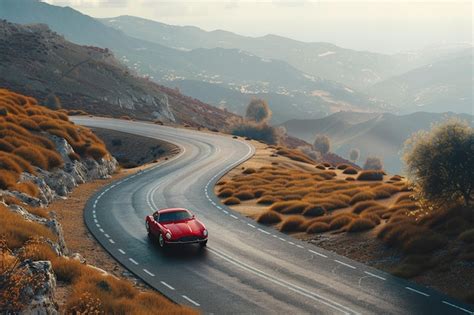 Premium Photo A Luxury Car Driving Through Winding Mountain Road