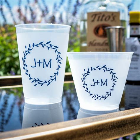 Wreath Monogram Cups Personalized Wedding Cups Party Cups Custom