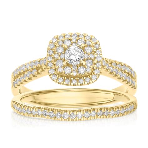 9ct Yellow Gold 050ct Diamond Cushion Shaped Twist Bridal Set Ernest