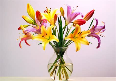 Bouquet Of Lilies In Vase Isolated On White Background Stock