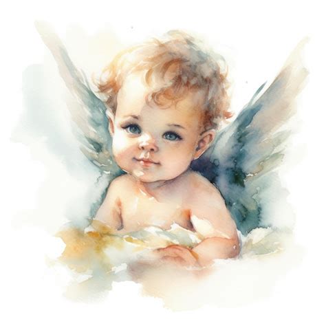 Anjo Bebê Querubim Em Aquarela Sobre Fundo Branco Foto Premium