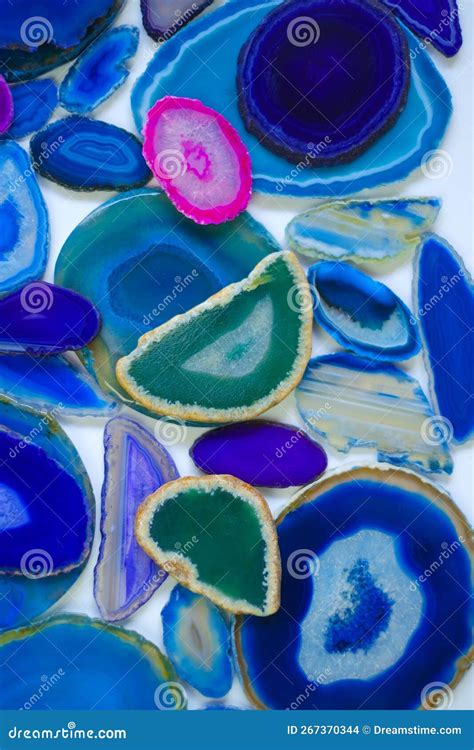 Slices Of Natural Stone Agates Set In Blue And Green Colorstexture