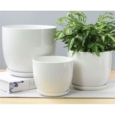 White Flower Vase Pasu Seramik Pasu Bulat Pasu Putih Flower Pot 白色陶瓷花盆 Lazada