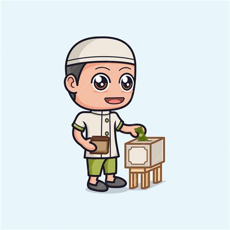 Premium Vector Cute Cartoon Muslim Boy Character Charity