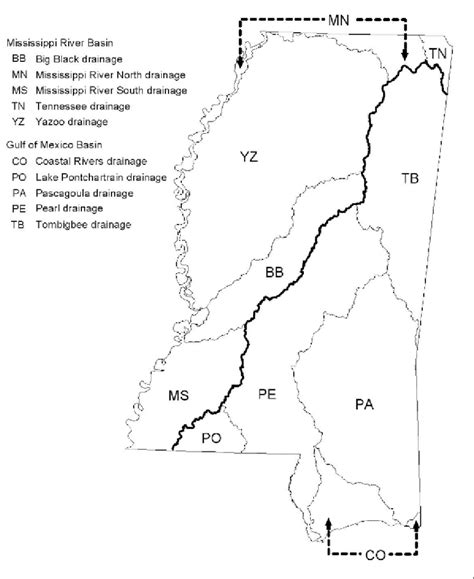 Drainage Systems Of Mississippi The Heavy Black Line Separates The