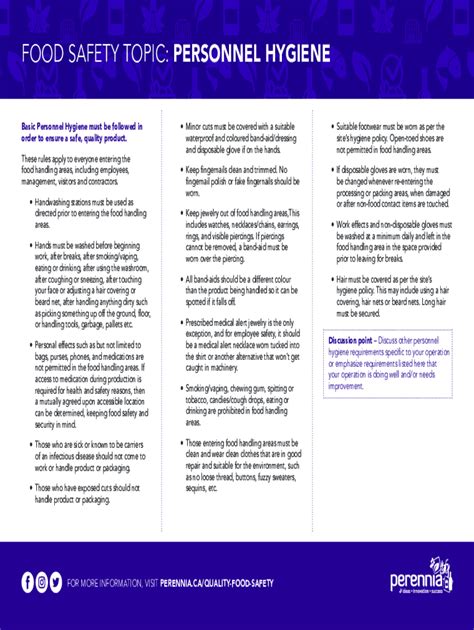 Fillable Online Personal Hygiene A Basic Prerequisite Program For