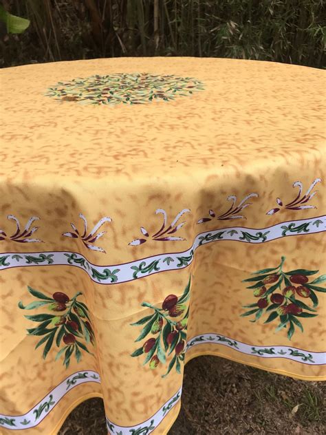 French Provence 70 Inch Round Polyester Tablecloth Antique Yellow With