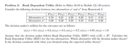Solved Problem 2 Rank Dependent Utility Refer To Slides