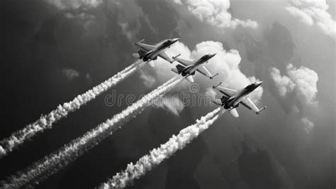 Military Fighter Jets In The Shape In The Sky Stock Image Image Of