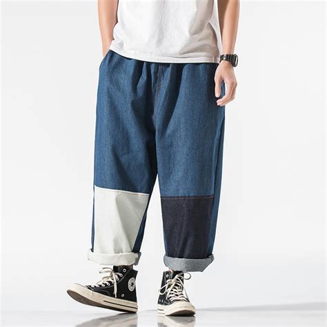 Japanese Streetwear Plus Size Patchwork Jeans Hip Grandado
