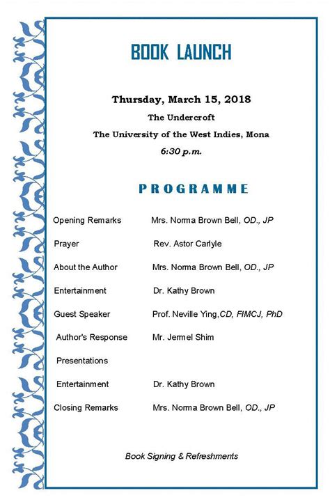 Sample Book Launch Programme At Julio Robinson Blog