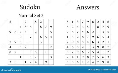 Sudoku Puzzle 9x9 Set 3 Normal With Answers Fun Brain Training Game