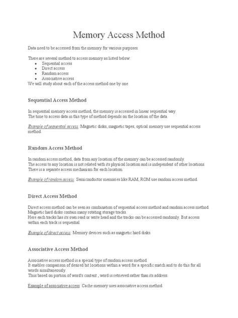 Memory Access Method Assignment Pdf