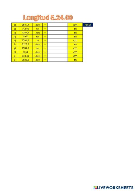 Longitud 52400 Live Worksheets