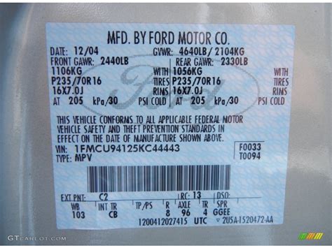 2005 Ford Escape Limited 4wd Color Code Photos