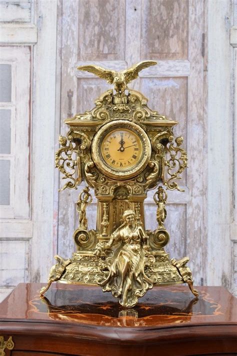 Large Brass Table Clock Rococo Eagle Fireplace Mantel Clock Etsy
