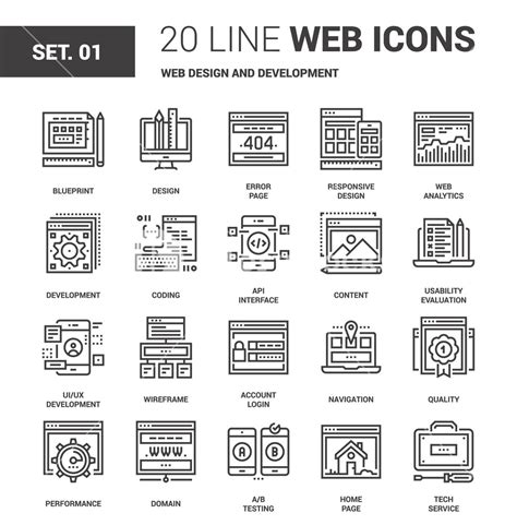 Vector Set Of Web Design And Development Line Web Icons Each Icon With Adjustable Strokes