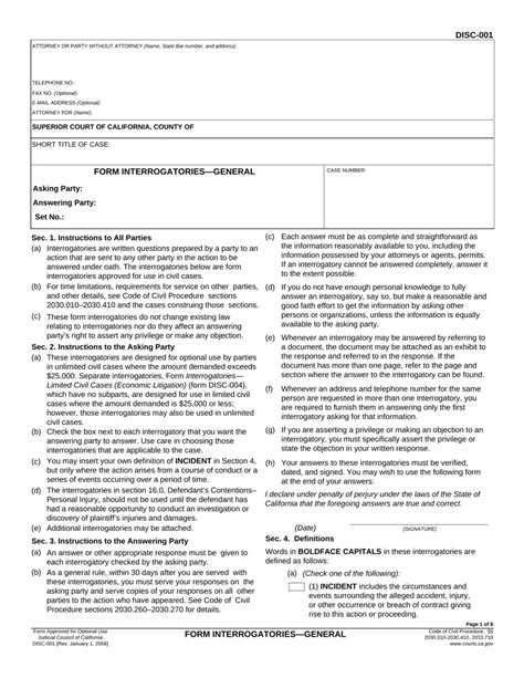Form Interrogatories Disc 001 ≡ Fill Out Printable Pdf Forms Online