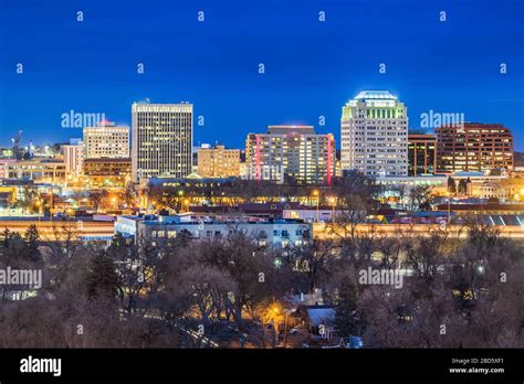 Colorado Springs Colorado Usa Downtown City Skyline At Night Stock