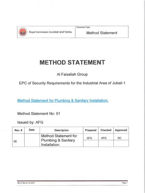 01 Method Statement For Plumbing And Sanitary Installation Pdf