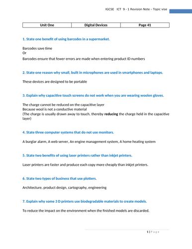 Edexcel Igcse Ict Chapter Questions And Answers Teaching Resources