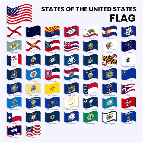 Premium Vector 50 United States Of America Flags All Usa States
