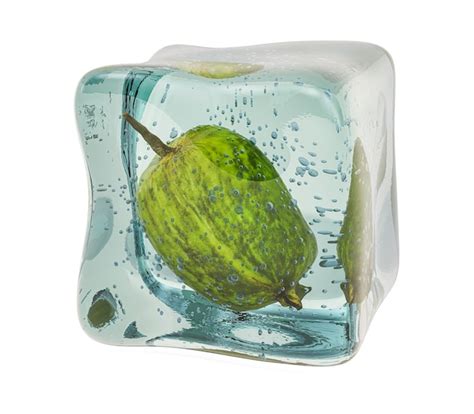 Premium Photo Feijoa Frozen In Ice Cube 3d Rendering