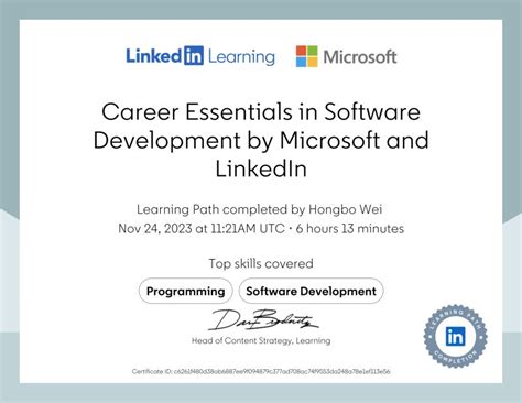 hongbo wei on linkedin certificate of completion