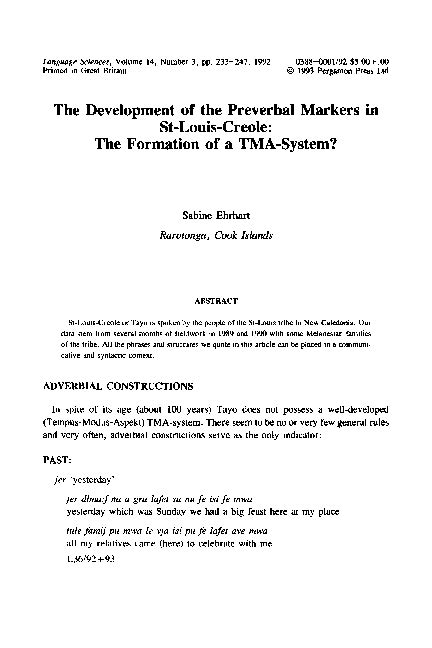 Pdf The Development Of The Preverbal Markers In St Louis Creole The