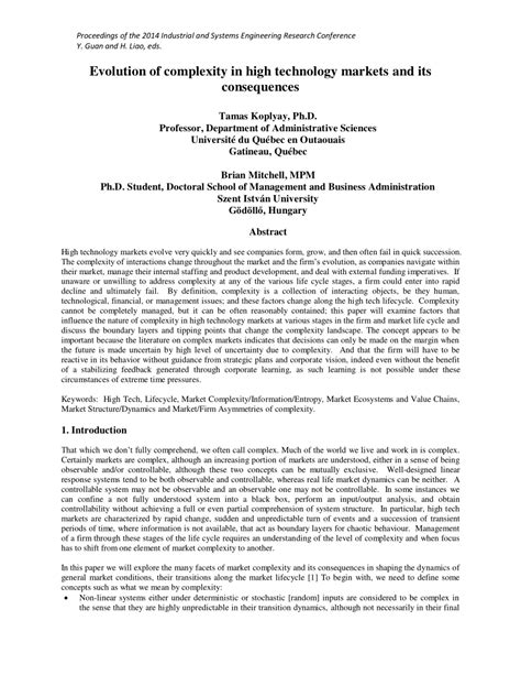 Pdf The Evolution Of Complexity In High Technology Markets