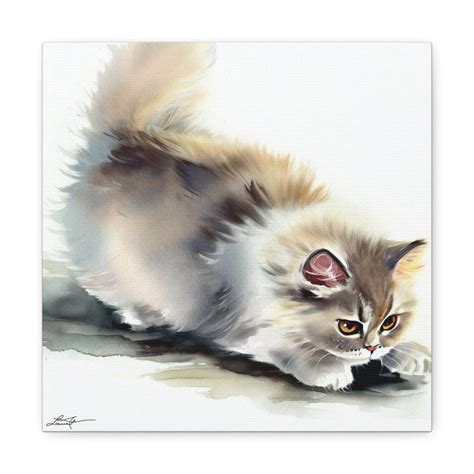 Playful Fluffy Kitten Cat Art Print On Gallery Wrapped Canvas Of An