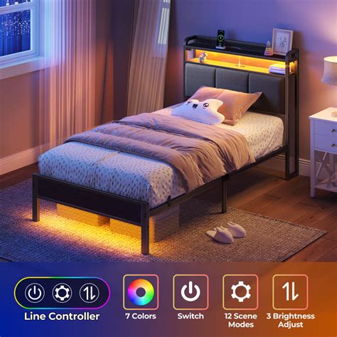 Rolanstar Bed Frame With Charging Station And Led Lights Upholstered