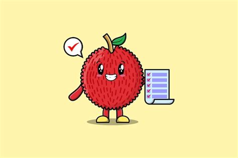 컨셉 플랫 만화 스타일로 체크리스트 메모를 들고 있는 귀여운 만화 리치 캐릭터 프리미엄 벡터