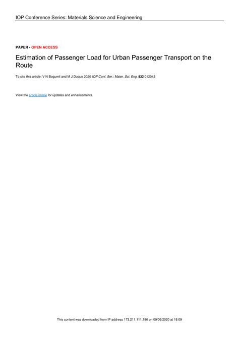 Pdf Estimation Of Passenger Load For Urban Passenger Transport On The