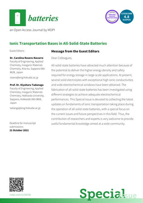 Pdf Message From The Guest Editors Ionic Transportation Bases In All Solid State Batteries
