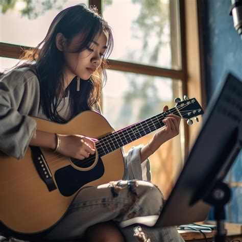 Premium Ai Image Girl Playing Guitar