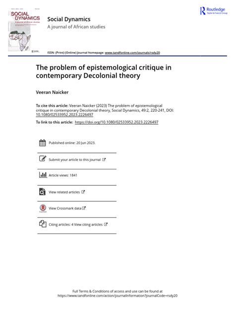 The Problem Of Epistemological Critique In Contemporary Decolonial Theory Pdf Epistemology