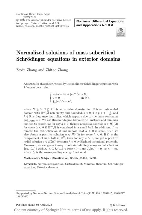 Normalized Solutions Of Mass Subcritical Schrödinger Equations In Exterior Domains Request Pdf